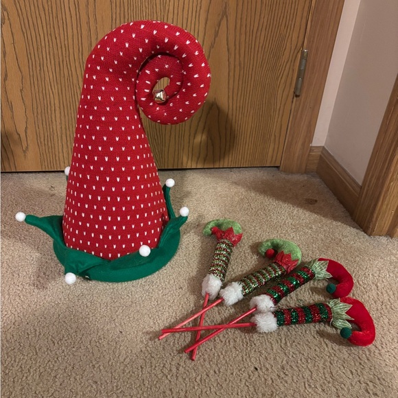 Kirklands | Accents | Festive Red And Green Elf Hat Tree Topper With ...